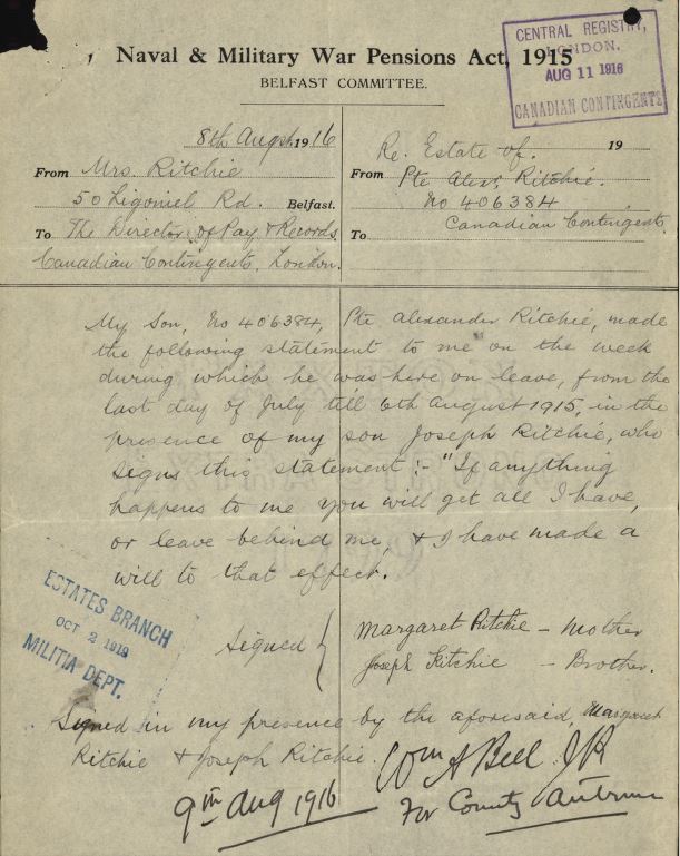 Ritchie, Alexander: Service no. 406384 – History of the 18th Battalion ...