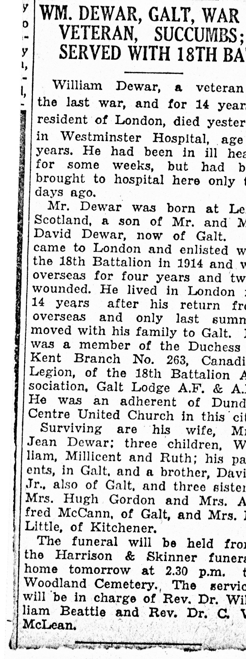 Loyal to the End: The Passing of “Billy” Dewar – History of the 18th ...