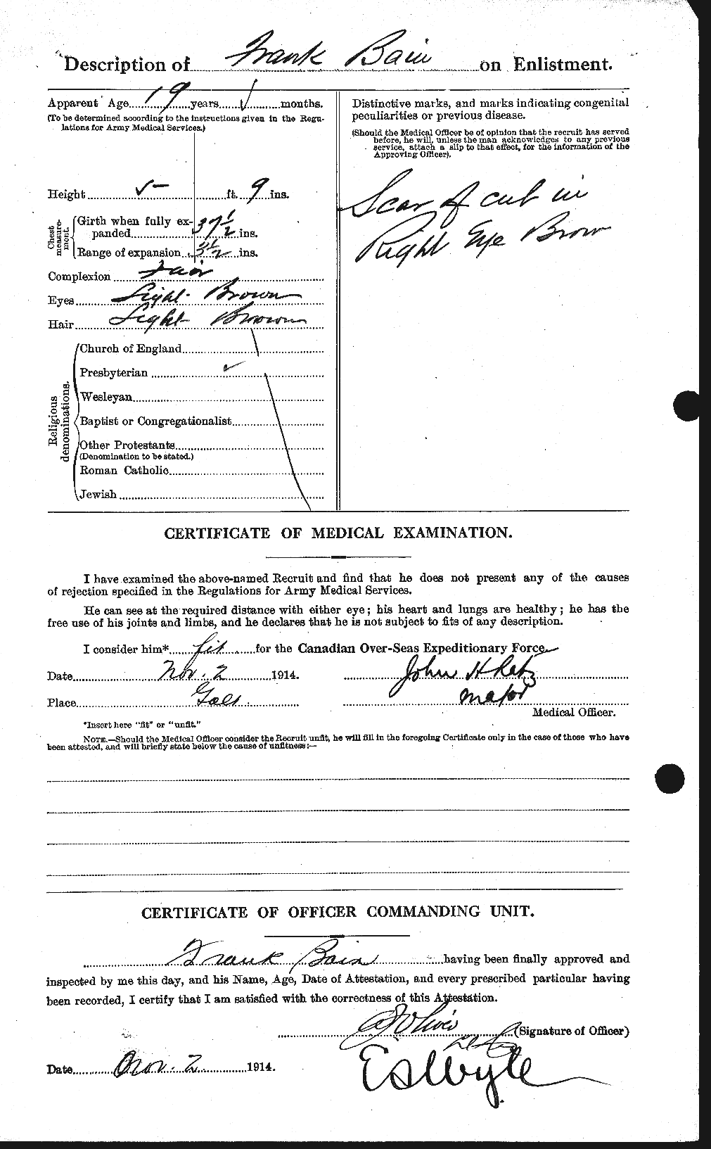 Bain, Frank: Service no. 53996 – History of the 18th Battalion CEF ...