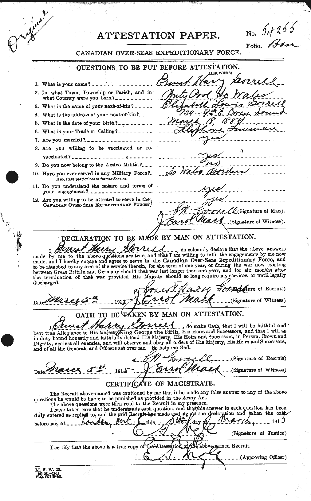 Gorrell, Ernest Henry (Harry): Service no. 54255 – History of the 18th ...