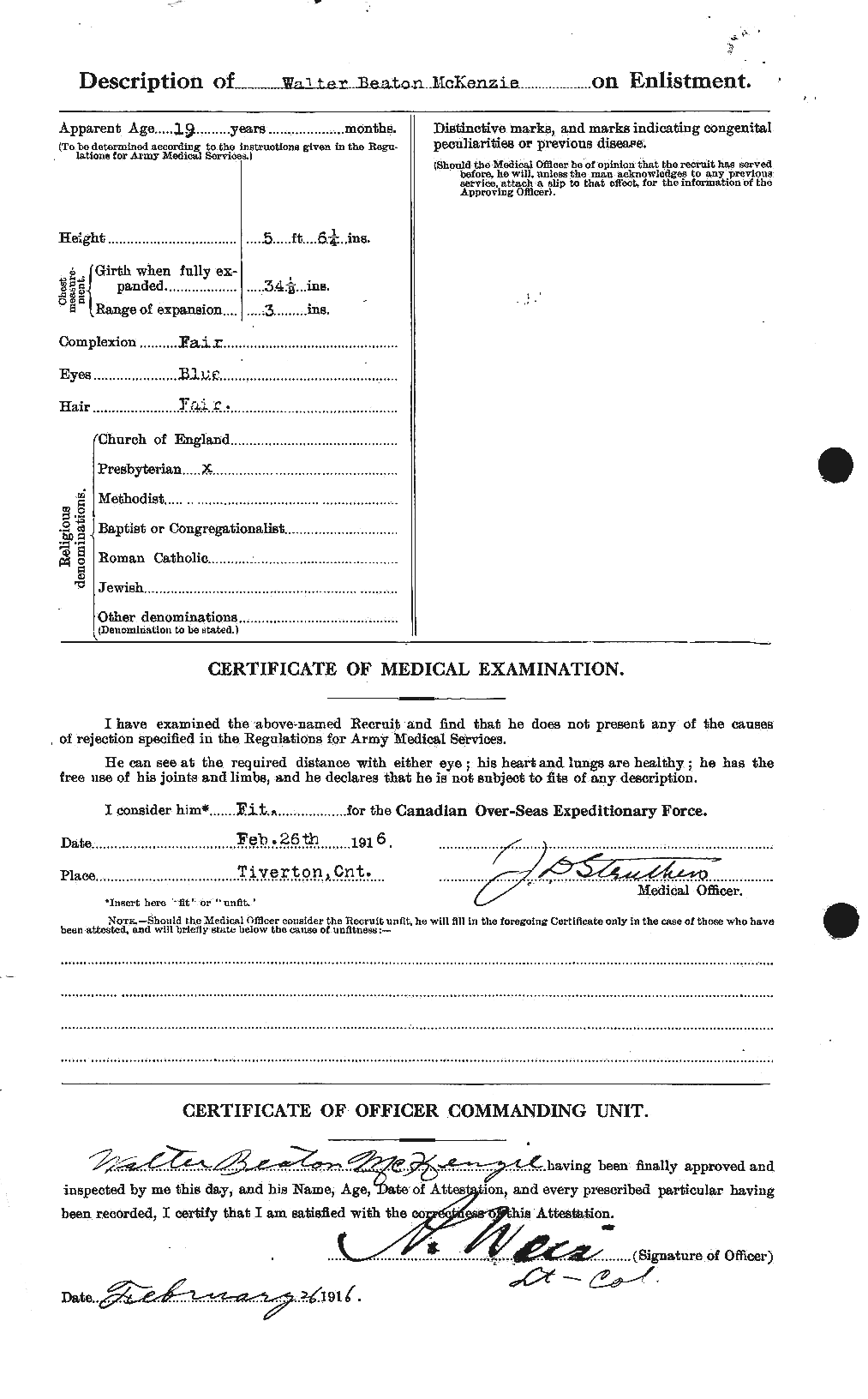 McKenzie, Walter Beaton: Service no. 651882 – History of the 18th ...