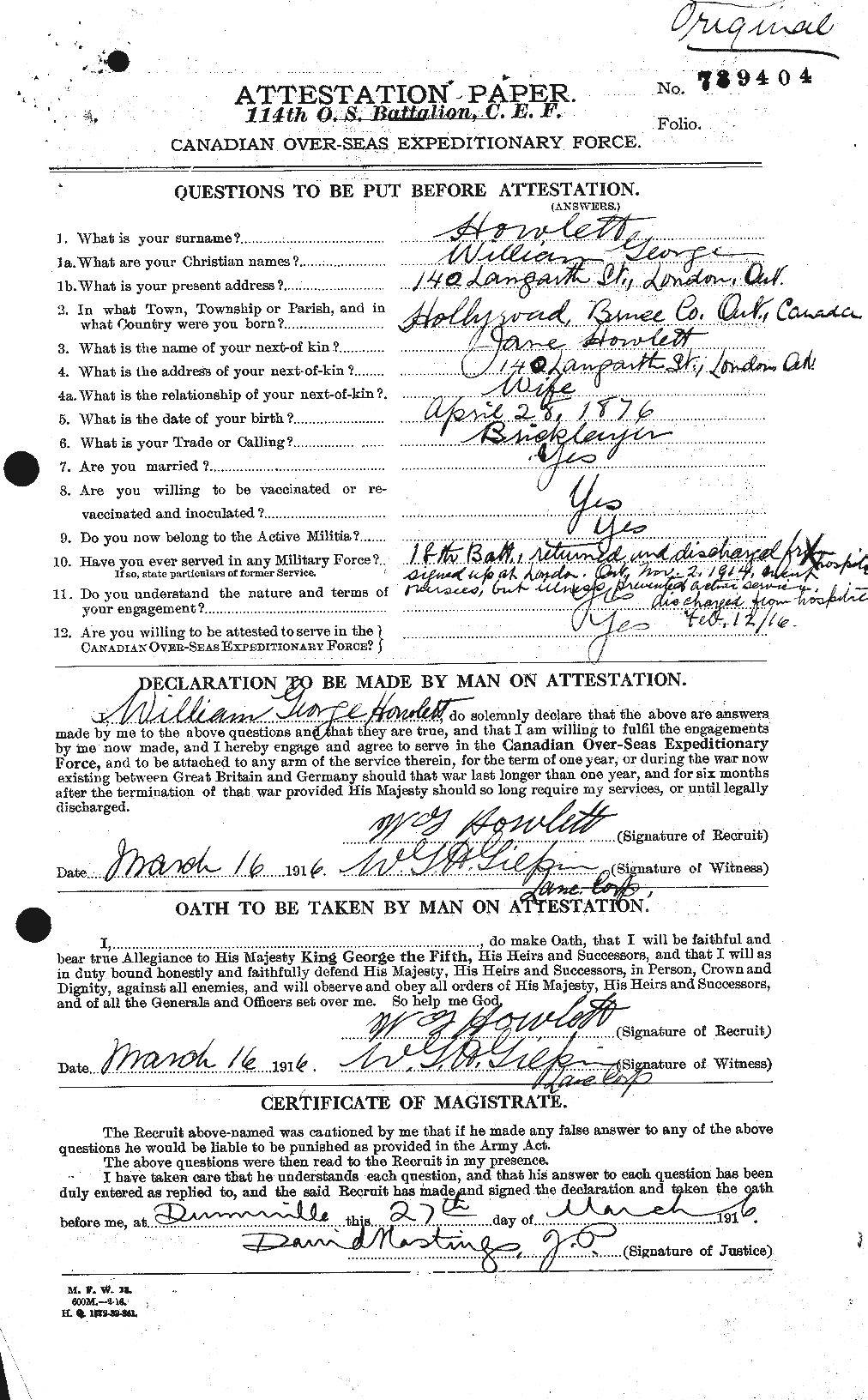 Howlett, George William: Service no. 53125 – History of the 18th ...