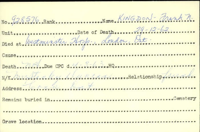 Kingdon, Frank Neville: Service no. 928576 – History of the 18th ...