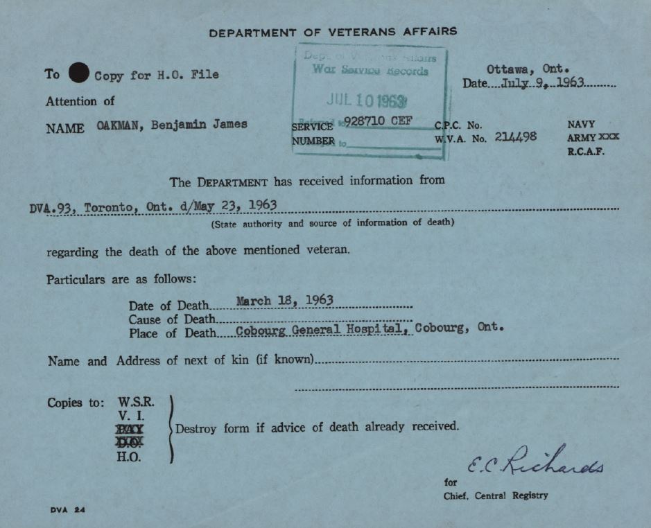 Veterans Death Card – History of the 18th Battalion CEF, "The Fighting ...
