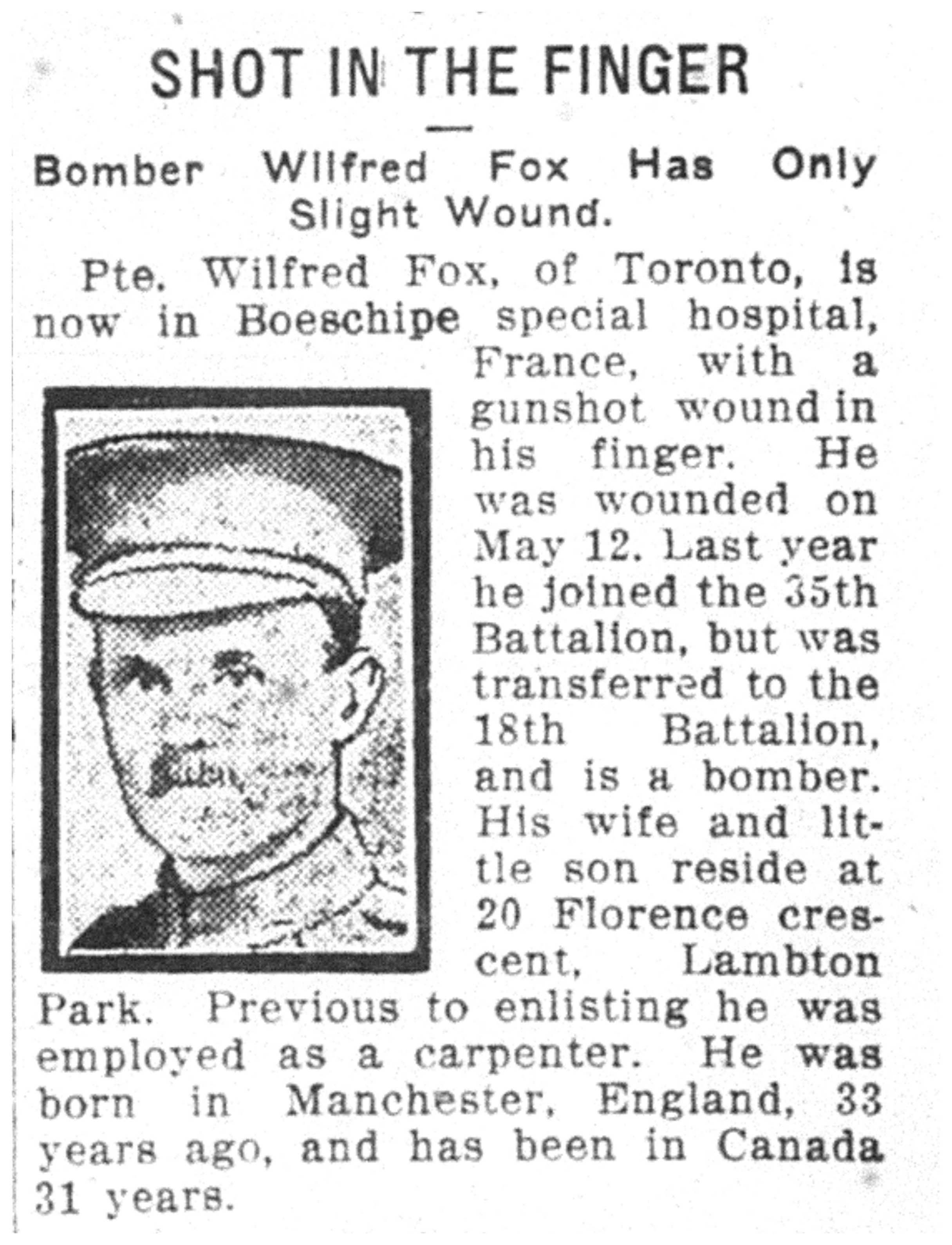 Fox, Wilfred: Service no. 405752 – History of the 18th Battalion CEF ...