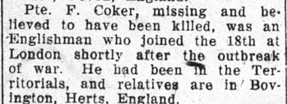 Coker, Frederick: Service no. 54077 – History of the 18th Battalion CEF ...